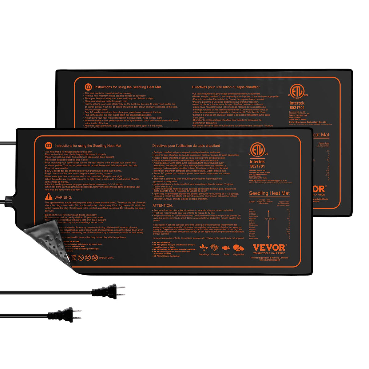 Vevor Seedling Heat Mats, MET-Certified Hydroponic Plant Heating Pad ...