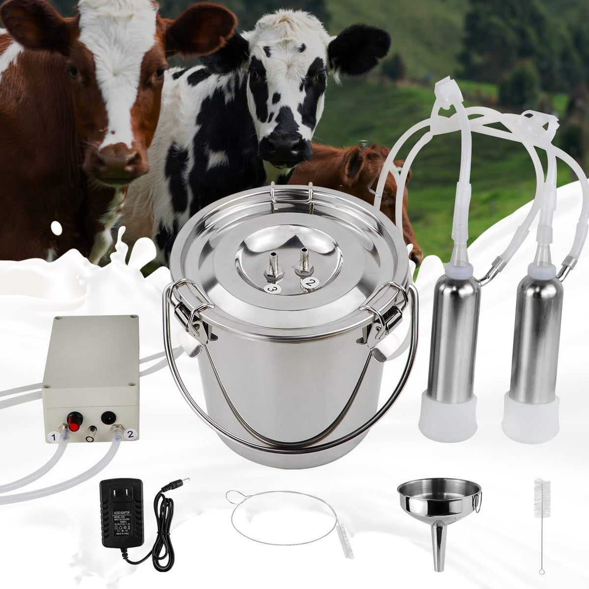 3L Cow Milking Machine, Adjustable Suction Pulsation Electric Milker ...